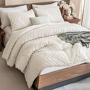 Andency Twin/Twin XL Comforter Set Beige, Twin Bed Comforter for College Dorm Girls Boys Kids Boho Cream Soft Warm Cute Neutral Comforter, 2 Pieces Aesthetic Chevron Bohemian Bedding Set