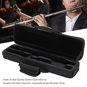 Flute Carry Case with Adjustable Strap and Handle - Padded Instrument Case for 16-Hole Flute - Exterior Pocket (Black)