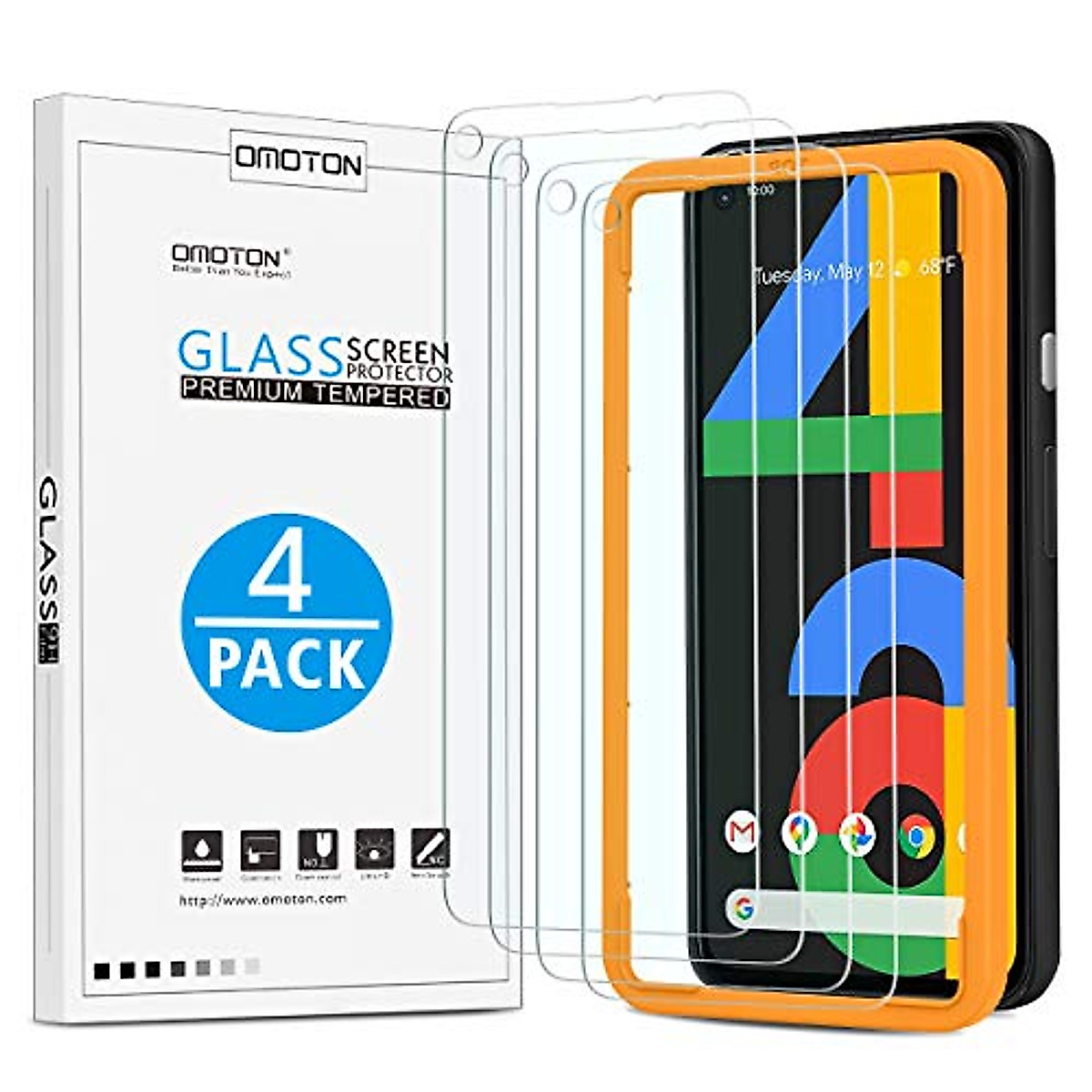 OMOTON [4 Pack] Screen Protector for Google Pixel 4a (Not Fit for 4a 5G), Scratch Resistant/Easy-Install/Bubble Free/Tempered Glass Screen Protector Compatible with Google Pixel 4a