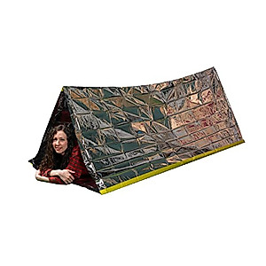 Emergency Thermal Tent- Reflective Mylar Survival Shelter- XL Size Waterproof Lightweight Tube Tent- Insulated Retains Heat and Fits 2 Adults in All Weather- Outdoors, Hiking, Bug Out Bag- 8 x 3 Feet