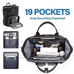 LOVEVOOK Extra Large Travel Laptop Backpack Women, 18 Inch Womens Work Backpack Purse, Waterproof Anti-theft Travel Back Pack with USB Charging Port for College Teacher Nurse, Black