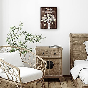 3D Family Tree Wall Decor Family Names Sign DIY Family Tree Wooden House Warming Gifts Grandparent Gift with 25 Wood Hearts and 30 Hook and Loop Stickers, 15.75 x 11.81 Inches