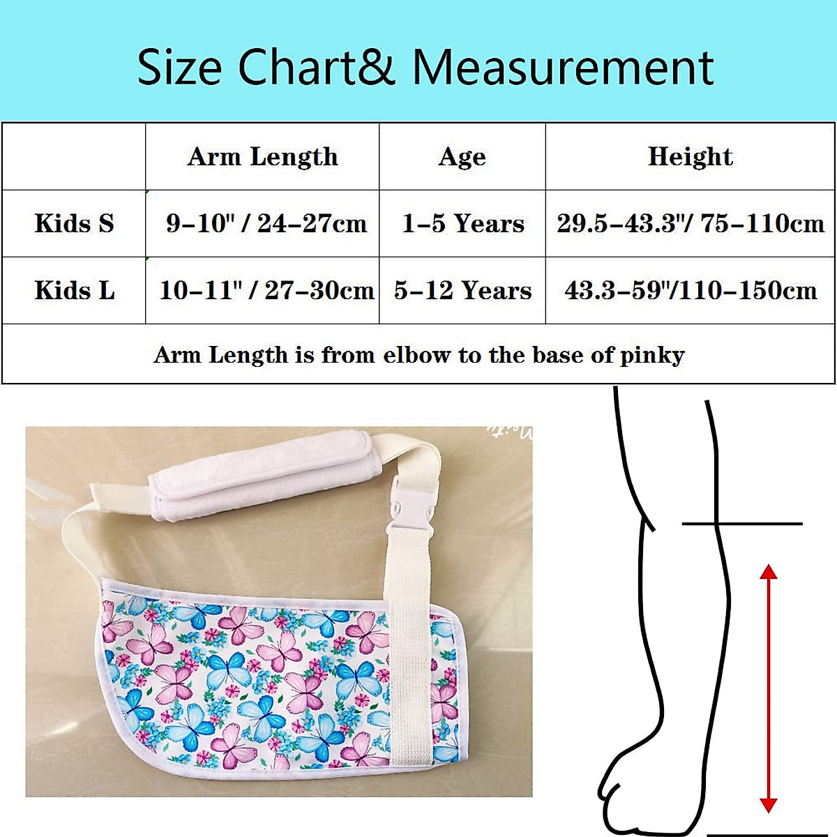 Ledhlth Butterfly Kids Arm Sling for Girls Pretty Toddler Shoulder Sling for Shoulder Injury Cute Children Wrist Sling for Broken Arm Padiatric Elbow Sling for Torn Rotator Cuff (Kids L)