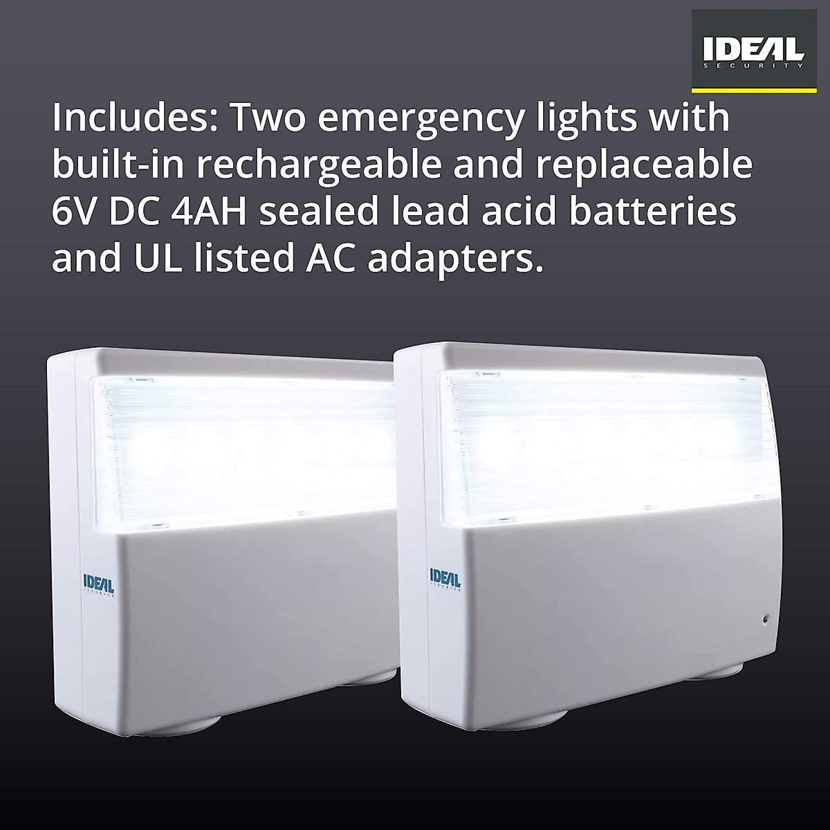 Ideal Security Rechargeable Built-In Battery Operated Emergency Light, White (200 Lumens), Set of 2