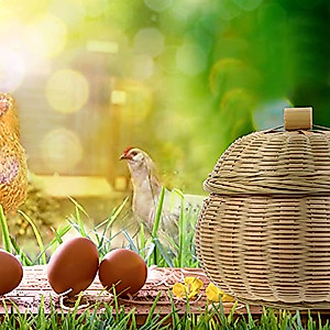 YARNOW Bamboo Woven Basket with Lid Rattan Braid Chess Cans Wicker Bowls Round Seagrass Baskets Boho Home Decor for Home Kitchen Snake Appetizer Food Storage 14. 5X14. 5CM