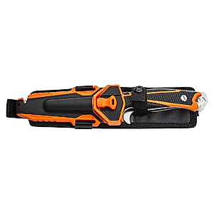 Elk Ridge - Outdoors -TREK - Interchangeable Fixed Blade Knife, Drop Point and Gut Hook Blades, Orange and Black TPR Handle, Injection Molded Sheath with Ferro Rod and Sharpener - ER-TKFIX001