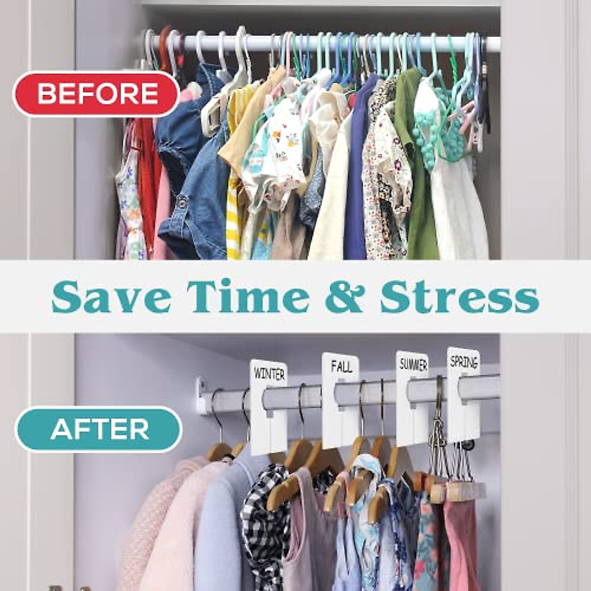 30 Closet Dividers for Hanging Clothes- Rectangle Clothing Size Dividers for Racks, Slim White Closet Divider Set with Marker (30 SLIM)