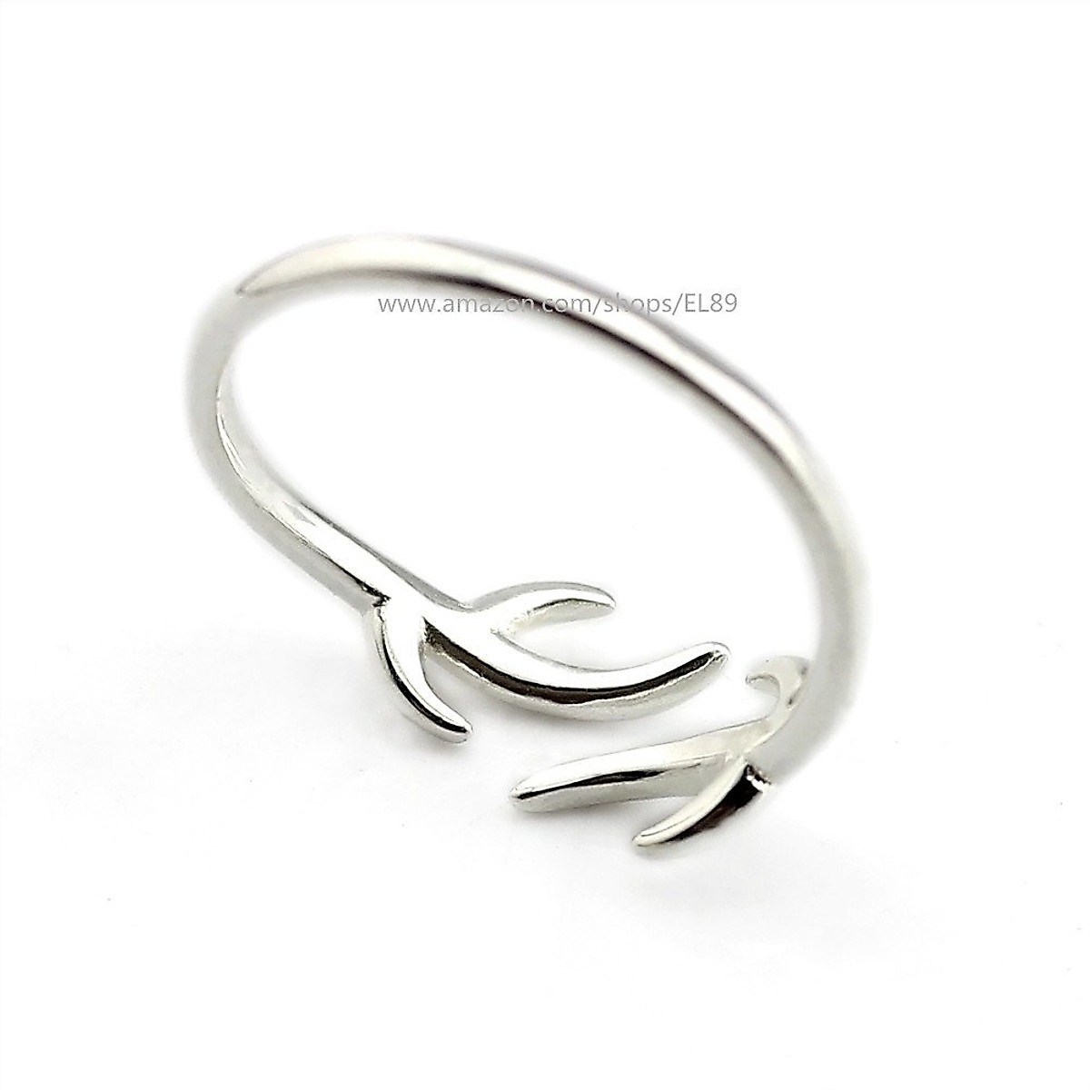 ELBLUVF 925 Sterling Silver Deer Adjustable Antler Ring 1.4g (Small Size)