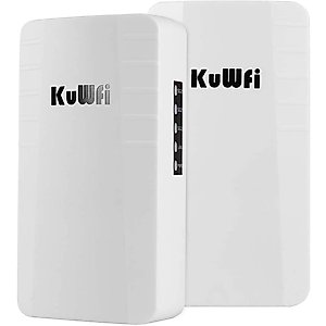 KuWFi Wireless WiFi Bridge Outdoor CPE Kit Point to Point 2.4G 300Mbps Waterproof Long Range WiFi Extender with Ethernet Port