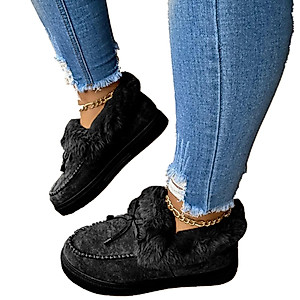 ZBYY Women's Winter Flat Boots Warm Durable Shoes Fur Lining Ankle Snow Boots Flats Platform Thick Plush Walking Loafer