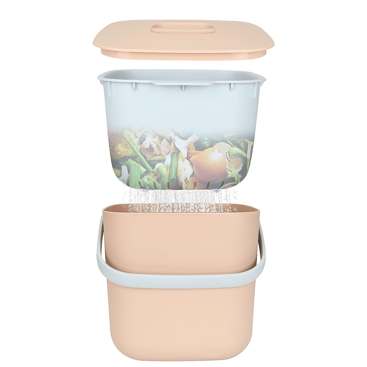 ASelected 2 Sets Kitchen Food Waste Compost Caddy Bin, Countertop Bin, 6.5L, for Food Waste Recycling, Plastic Container with Removable Filter Inner Bucket, with Lid and Handle, Light Coffee