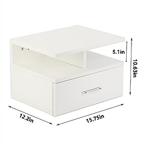 tonchean Floating Nightstand with Drawer, Wall Mounted Nightstand White, Floating Bedside Table Wall Mount Bedside Table Side Table for Bedroom Living Room