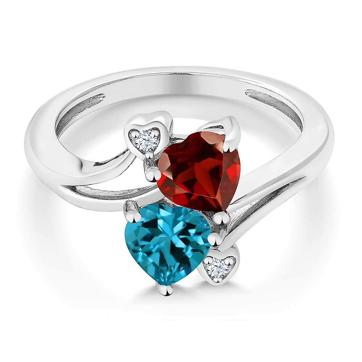Gem Stone King 925 Sterling Silver London Blue Topaz Red Garnet Ring For Women (1.88 Cttw, Heart Shape 6MM, Gemstone November Birthstone, Available In Size 5, 6, 7, 8, 9)