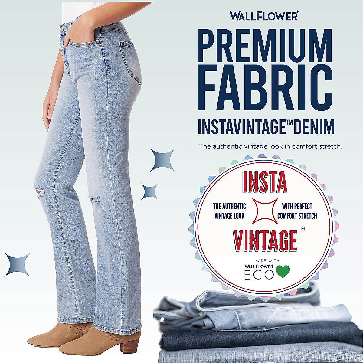 WallFlower Women's Fearless Curvy 70s Bootcut Denim Super High-Rise Insta Vintage Juniors Jeans, Jaylene, 3