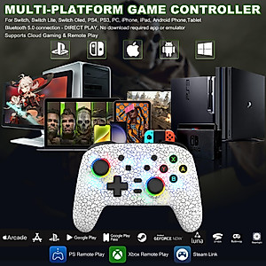 arVin Switch Controller, Wireless Switch Pro Controllers for Switch/Lite/OLED/PS4/PS3/PC/iPhone/Android Remote Gaempad Joystick with Unique Crack/9-Color RGB Light/6-Axis Gyro/Vibration/Turbo/Back Key