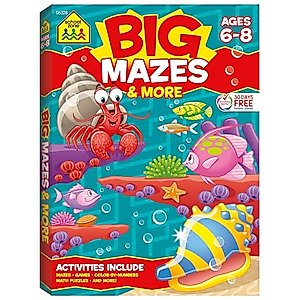 School Zone - Big Mazes & More Workbook - 320 Pages, Ages 6 to 8, 1st Grade, 2nd Grade, Learning Activities, Math Puzzles, Games, Color By Numbers, and More (School Zone Big Workbook Series)