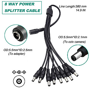 Gonine Security Camera Power Supply 12V 5A Power Cord with 8 Way Power Splitter Cable, 12 Volt 5A 60W Power Adapter for 12Vdc Lorex, Samsung, Q-See, Night Owl, Swann and Annke CCTV Cameras.