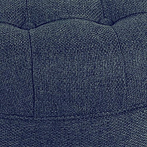 Homepop Home Decor | Large Button Tufted Woven Round Storage Ottoman | Ottoman with Storage for Living Room & Bedroom (Navy Woven) 25 inch D x 25 inch W x 15 inch H