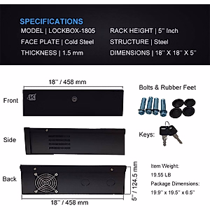 Kenuco White Heavy Duty 16 Gauge Steel DVR Security Lockbox with Fan (BK 18'' X 17.9'' X 4.96'')