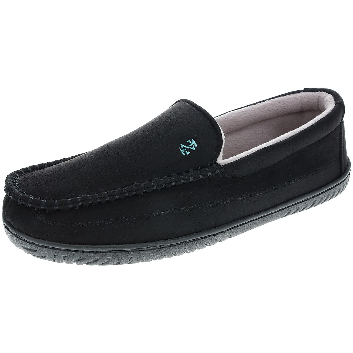 IZOD Men's Classic Two-Tone Moccasin Slipper, Winter Warm Slippers with Memory Foam, Size 11-12, Solid Black