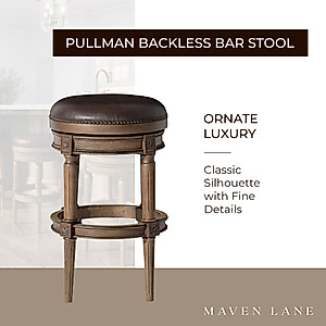 Maven Lane Pullman 31 Inch Tall Bar Height Upholstered Backless Barstool in Walnut Finish with Marksman Saddle Vegan Leather Cushion Seat, Set of 3