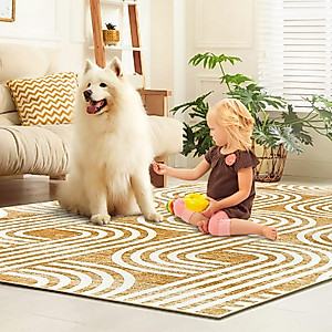 CARMIO Area Rug 8x10, Machine Washable Rugs Soft Living Room Rugs Arch Pattern Knot Modern Print Area Rug Non Slip Indoor Floor Carpet for Bedroom Nursery Kitchen, Coffee