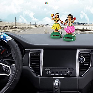Ztexkee Solar Powered Shaking Head Hula Girl Car Dashboard Decoration Plastic Bobbleheads Solar Dancing Toy Cute Bobble Head Figures for Home Office Desktop Ornaments Car Decor