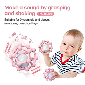 Baby Teethers Toys Silicone Soft Ball Easy to Hold Teether for Sensory Ball Exploration & Teething Stress Relief Molar Ball Soothing Teether Toy Baby Ball for Ages 0 Months+,(Rattle Teether Ball-Pink)