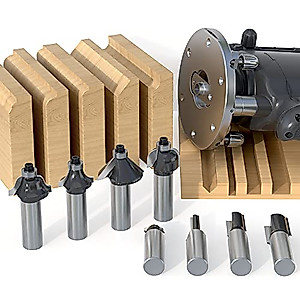 FivePears Tungsten Carbide Router Bits - 12 Piece Router Bit Set with 1/2-Inch Shank for Doors,Tables,Shelves,Cabinets,DIY Woodwork