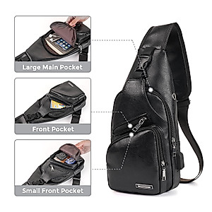 JUMO CYLY Men's Leather Sling Bag, Chest Shoulder Backpack, Waterproof Crossbody Bag swith USB Charging Port One_Size