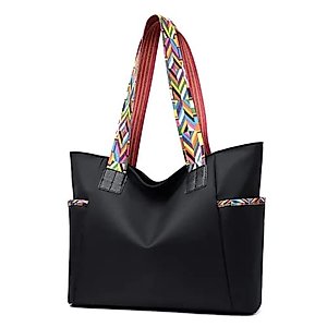 Tekzitfuir Women's Nylon Tote Bags Women Top Handle Shoulder Bag Canvas Handbags Water Resistant Purse for Women (Black)