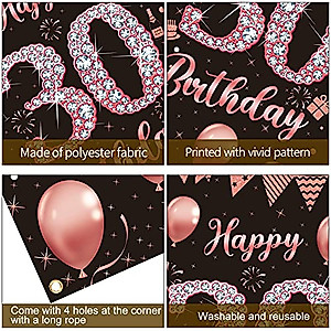 30th Birthday Banner Decorations Door Cover, Rose Gold 30 Year Old Birthday Party Backdrop Supplies for Her Women, Happy Thirty Birthday Poster Sign Decor(Rose Gold)