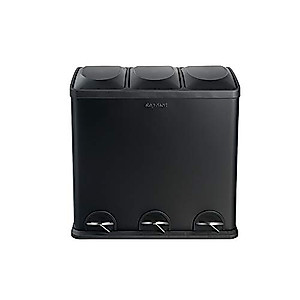 The Step N' Sort 16 Gallon, 3 Compartment Trash and Recycling Bin in Black, Large (900603B)