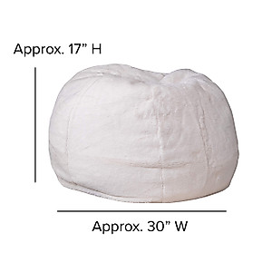 EMMA + OLIVER Small White Furry Bean Bag Chair for Kids and Teens