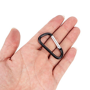100pcs D Shape Aluminum Carabiner Spring Clip Hook Keychain Small Carabeaner Buckle Pack Caribeaner Hook for Camping Hiking Backpack, Black