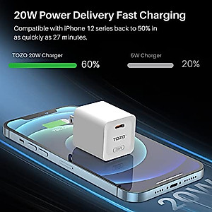 TOZO C1 USB C 20W PD Power Adapter Fast Wall Charger Type C Compatible for iPhone 14/14 Plus/14 Pro/14 Pro Max,iPhone 13/12/Pro/Pro Max/11,iPad Pro,Samsung Galaxy White(Cable not Included)