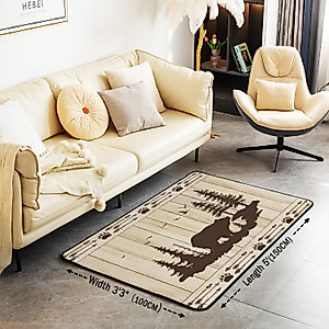 Erosebridal Bear Area Rug Wild Animal Hunting Rug for Bedroom,Ethnic Tribal Arrow Paw Print Area Rugs 3x5 Lodge Cabin Wood Pine Trees Big Cat Rustic Living Room Rug Non Slip