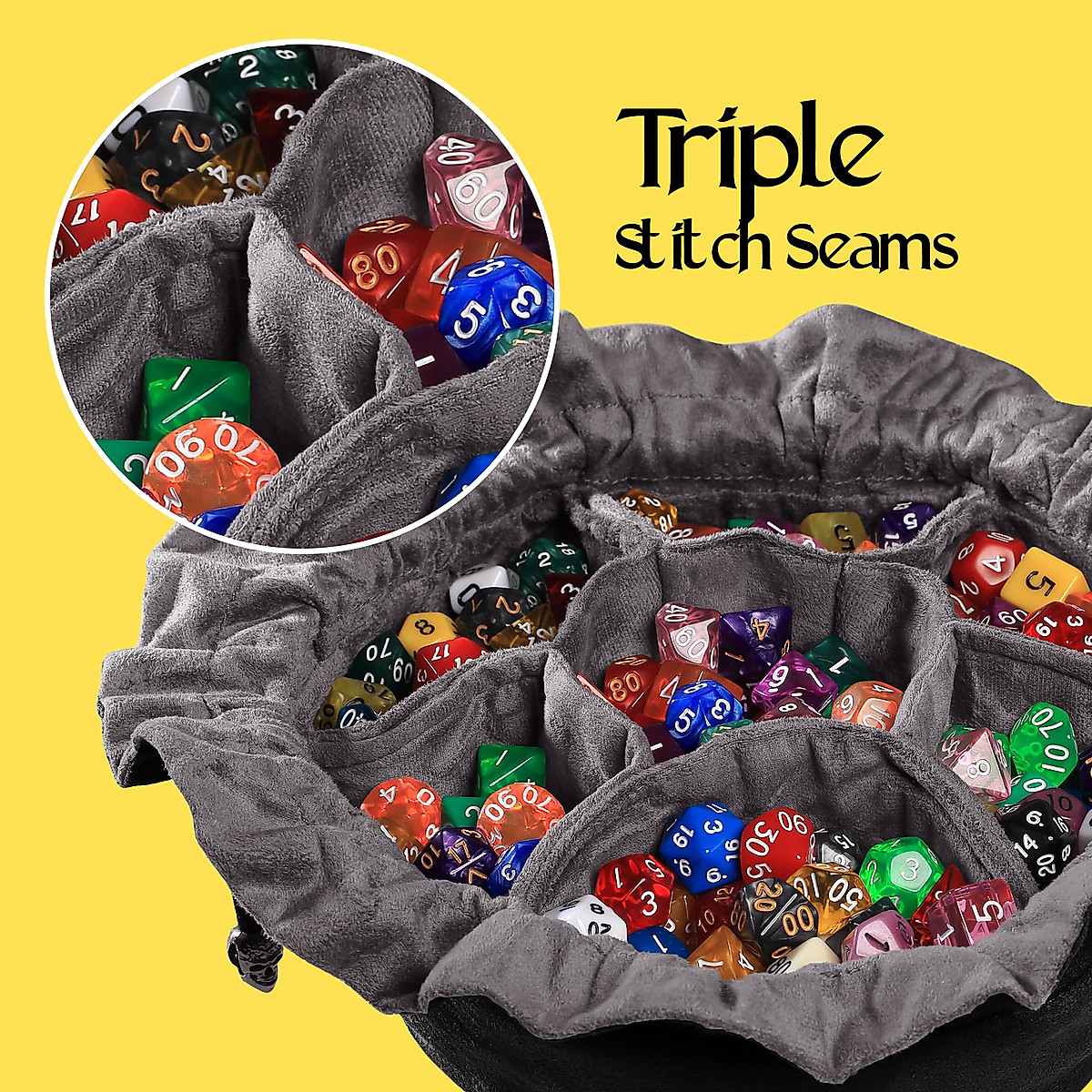 CardKingPro Immense Dice Bags with Pockets - Black - Capacity 150+ Dice - Great for Dice Hoarders [Patented Design]