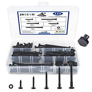 1/4 Hex Lag Bolts 1" 1-1/2" 2" 2-1/2" 3", JROUTH 155PCS Black Oxidized, Hex Lag Screws Heavy Duty Wood Screws Washers Assortment kit Stainless Steel 18-8 (304)