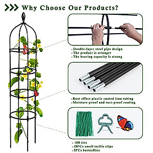 WellSign Garden Obelisk Trellis for Climbing Plants Outdoor, 6ft Tall Rustproof Coated Metal Plant Support with Garden Twist Tie (1 PK)