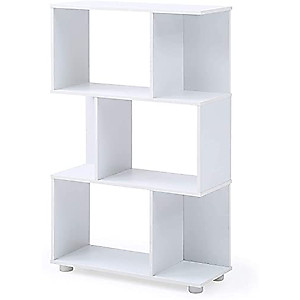 AC Pacific Manor Small Book Shelf, Staggered 3 Shelf Bookcase for Stylish and Efficient Home Storage, Ideal for Living Room, Bedroom, Home Office, Nursery or Entryway, Snowy White