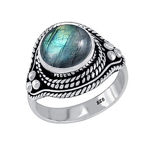 TISHAVI 2.45Cts Labradorite Ring For Women Size 7, Sterling Silver Hnadmade Birthstone Jewelry Mother'S Day Gifts For Mom Wife Sister