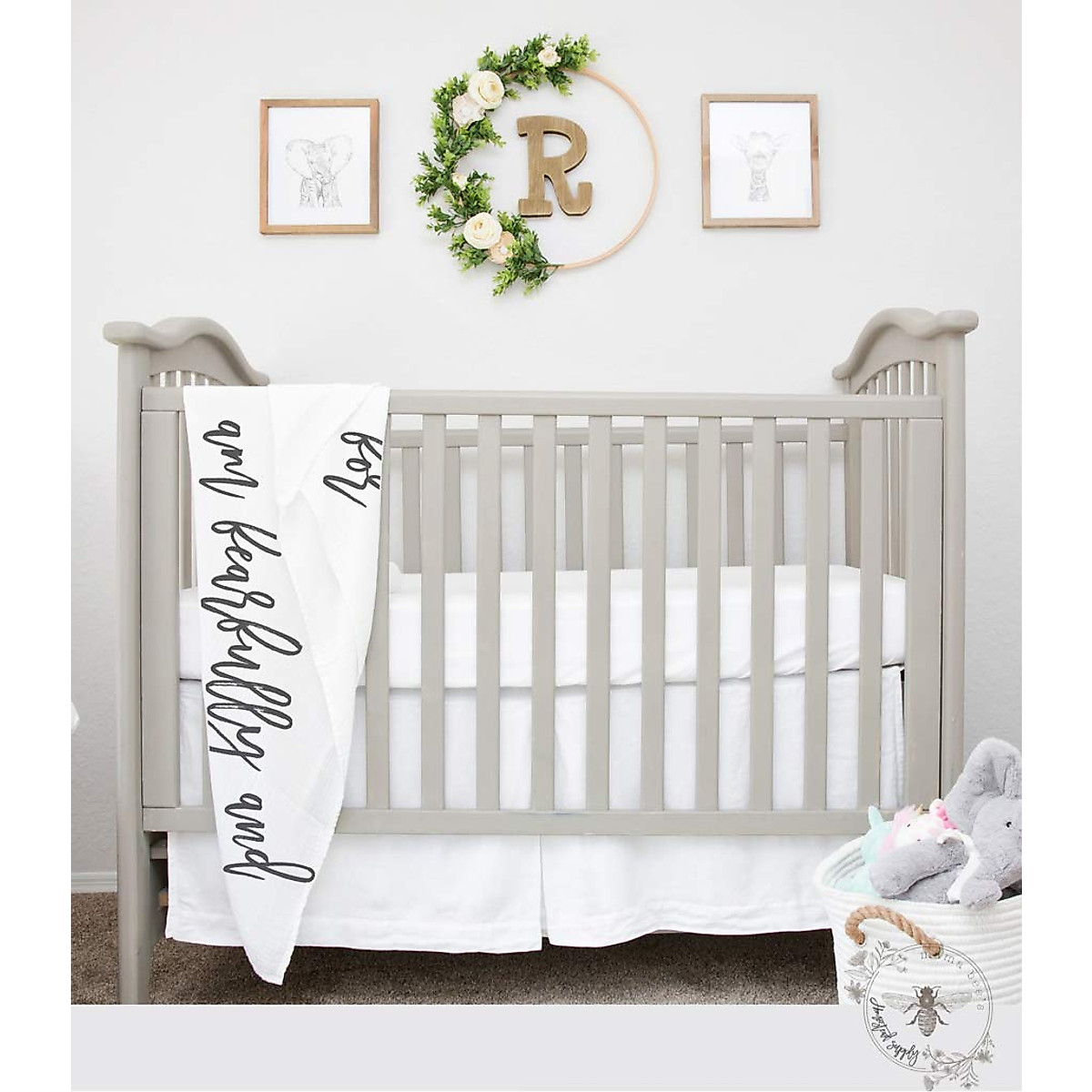 mama bee's Homestead Supply 100% Organic Cotton Muslin "Fearfully & Wonderfully Made” Scripture - Christening, Baptism, Rainbow Baby Blanket, Child of God Swaddle Blanket - Wall Tapestry 47”x47"