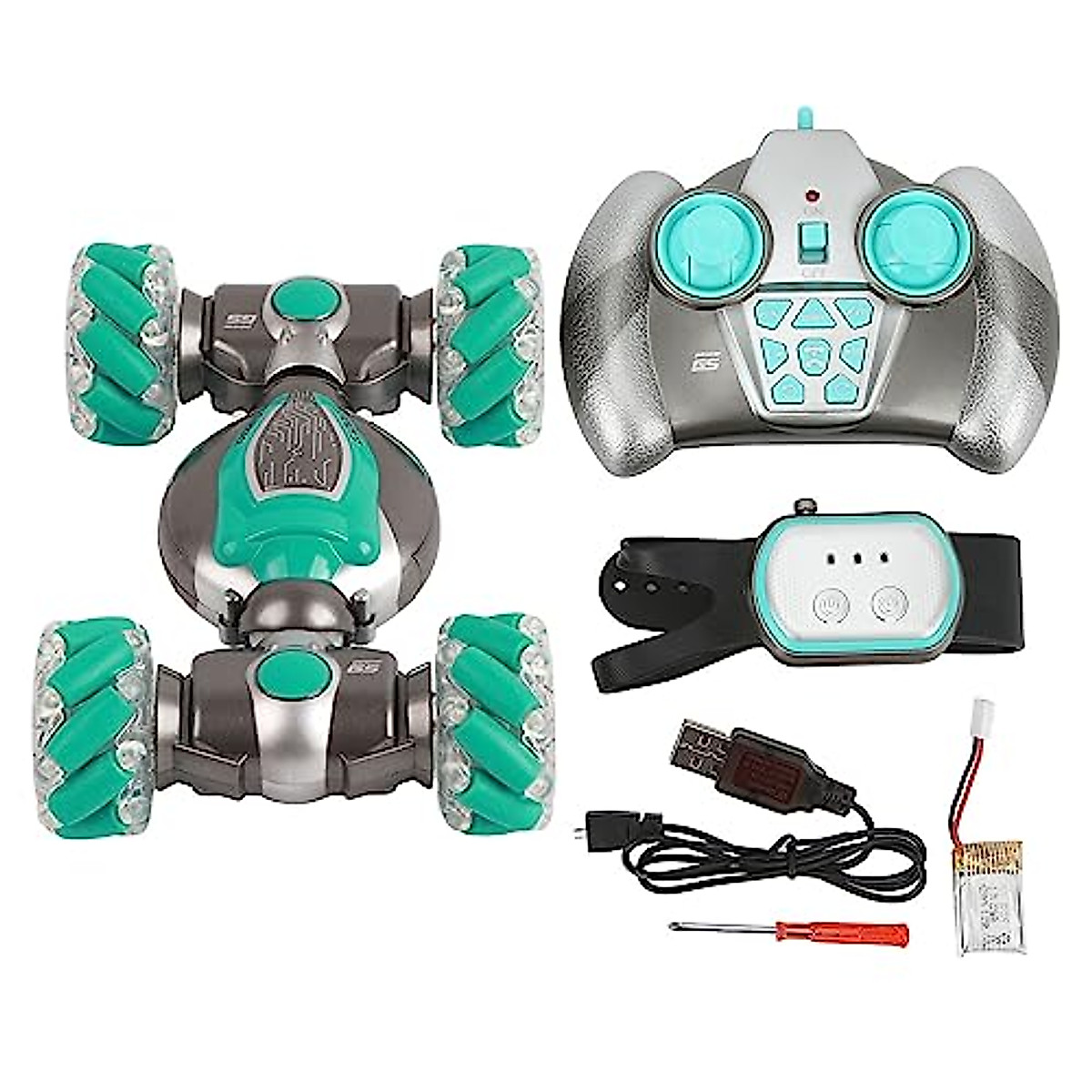Alomejor Remote Control Car Toy, 2.4Ghz RC Stunt Car 360 Degrees Rotation ABS Electronic Component for Home (Green)