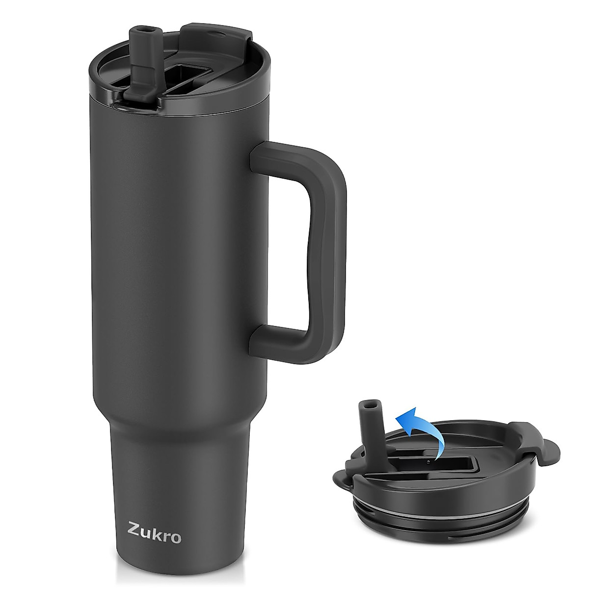 Zukro 50 oz Tumbler With Handle, 100% Leak Proof, Large Triple-wall Insulated Stainless Steel Jug with Lid and Flip Straw, No Sweat Wate Bottle Fit in Cup Holder, Keep Drinks Cold 34 Hours, Black
