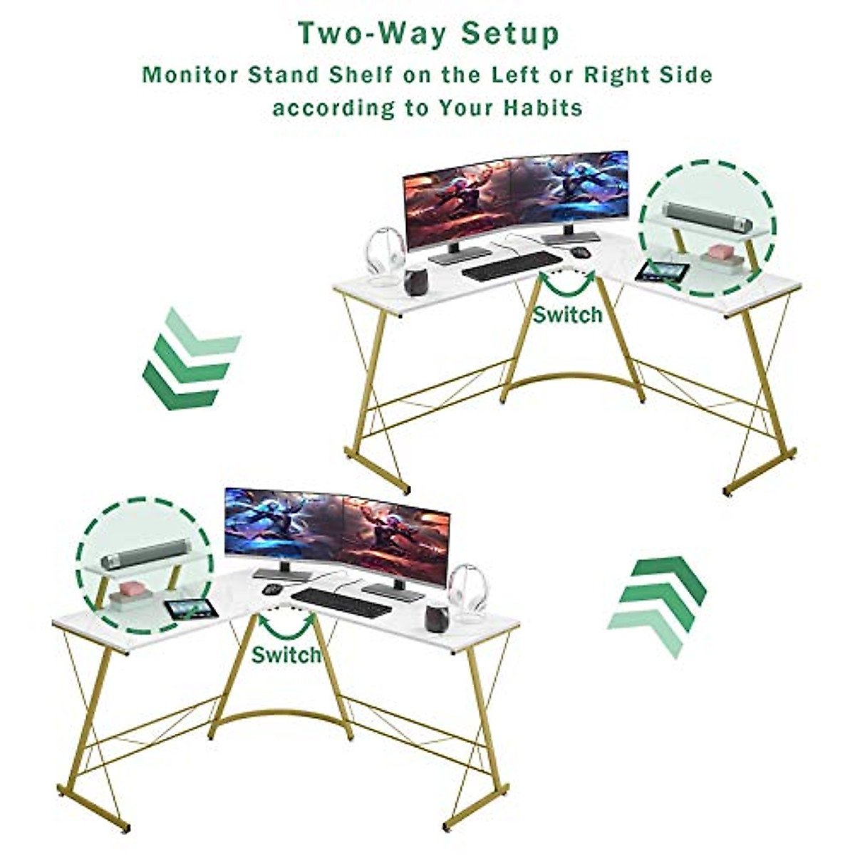 Mr IRONSTONE L-Shaped Desk 50.8" & Computer Desk 31"