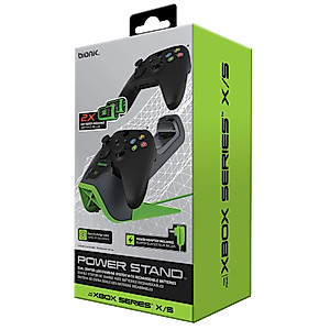 Bionik Power Stand for Xbox Series X/S: Dual Charge & Storage Dock with 2 Rechargeable Batteries-Power Adapter Included (BNK-9070) - Xbox Series X
