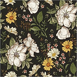 UniGoos Retro Floral Peel and Stick Wallpaper Self-Adhesive Yellow White Vintage Flower Temporary Wall Paper Roll Daisy Removable Contact Paper for Living Room Cabinet DIY Decor 17.7" x 118.1"
