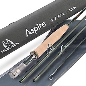 M MAXIMUMCATCH Aspire - Fly Fishing Rod 40T Carbon Fiber, Anodized Reel Seat, 9FT 4-Piece, 5/6/8 wt (9' 5wt)