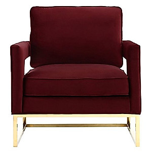 TOV Furniture The Avery Collection Modern Style Living Room Den Leather Upholstered Armchair with Gold Legs, Maroon